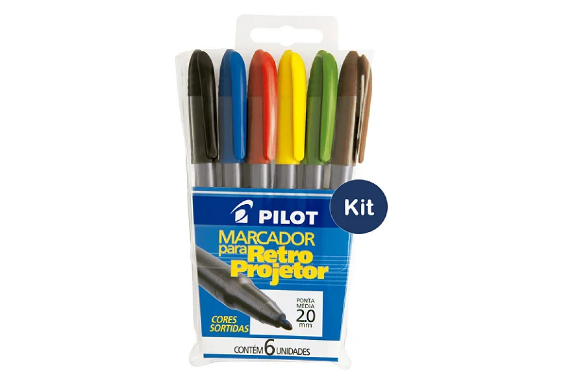 MARCADOR PERMANENTE PILOT RETROPROJETOR 2.0 KIT C/ 6 UNI